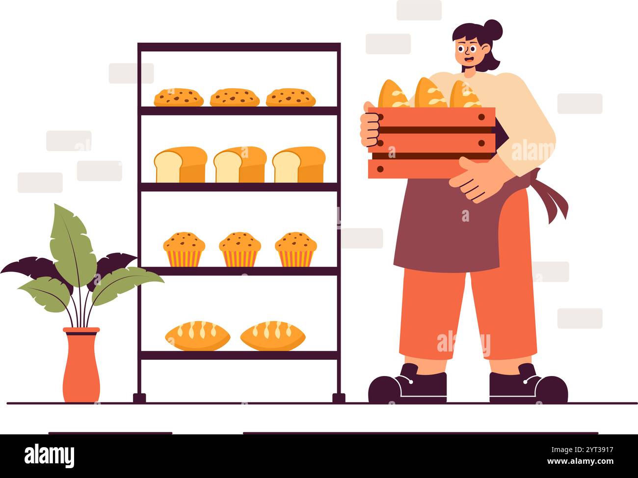 Bread Mill Vector Illustration featuring Wheat Sacks, Assorted Breads ...