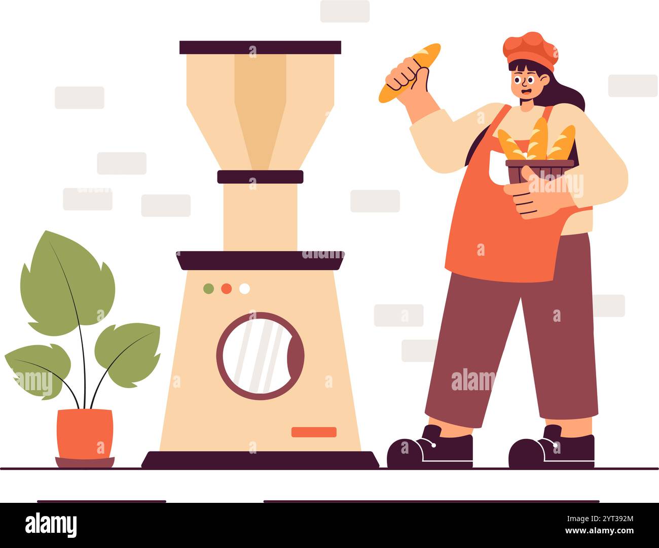 Bread Mill Vector Illustration featuring Wheat Sacks, Assorted Breads ...