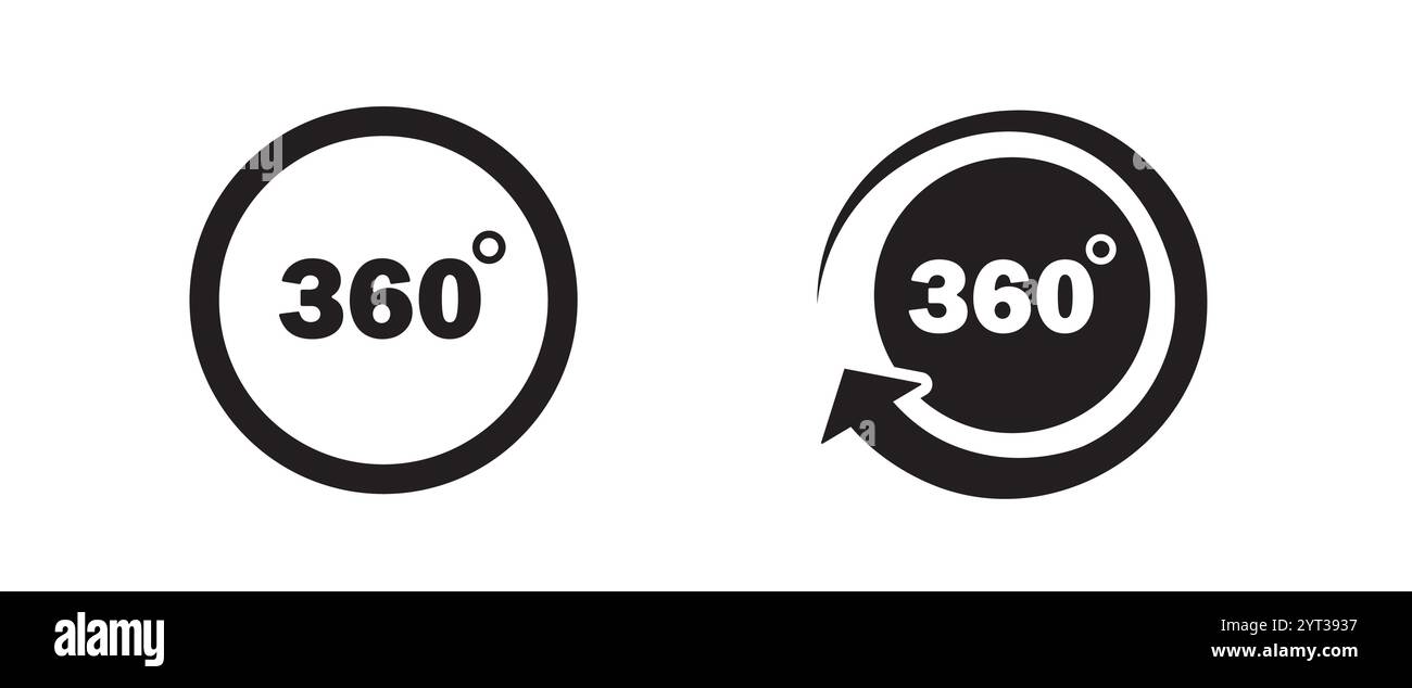 360 degrees icon set. Rotation and angle of views. Simulation, panorama and rotation ...