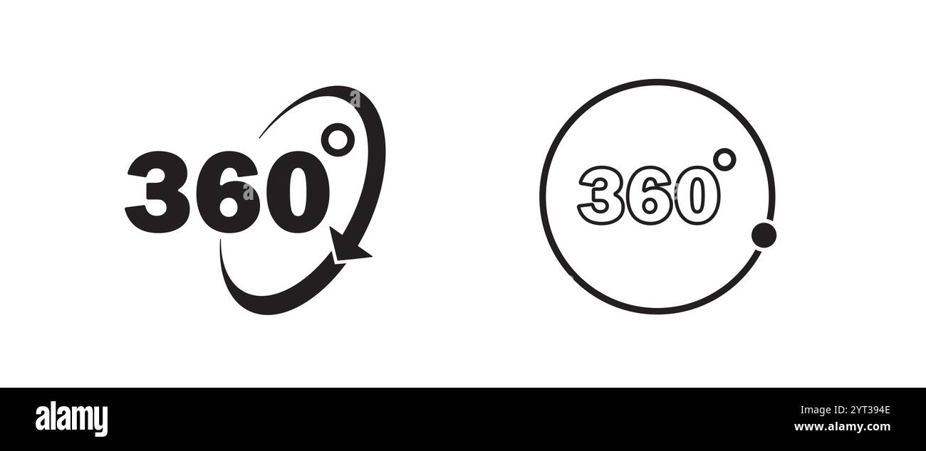 360 degrees icon set. Rotation and angle of views. Simulation, panorama and rotation. Logotype ...