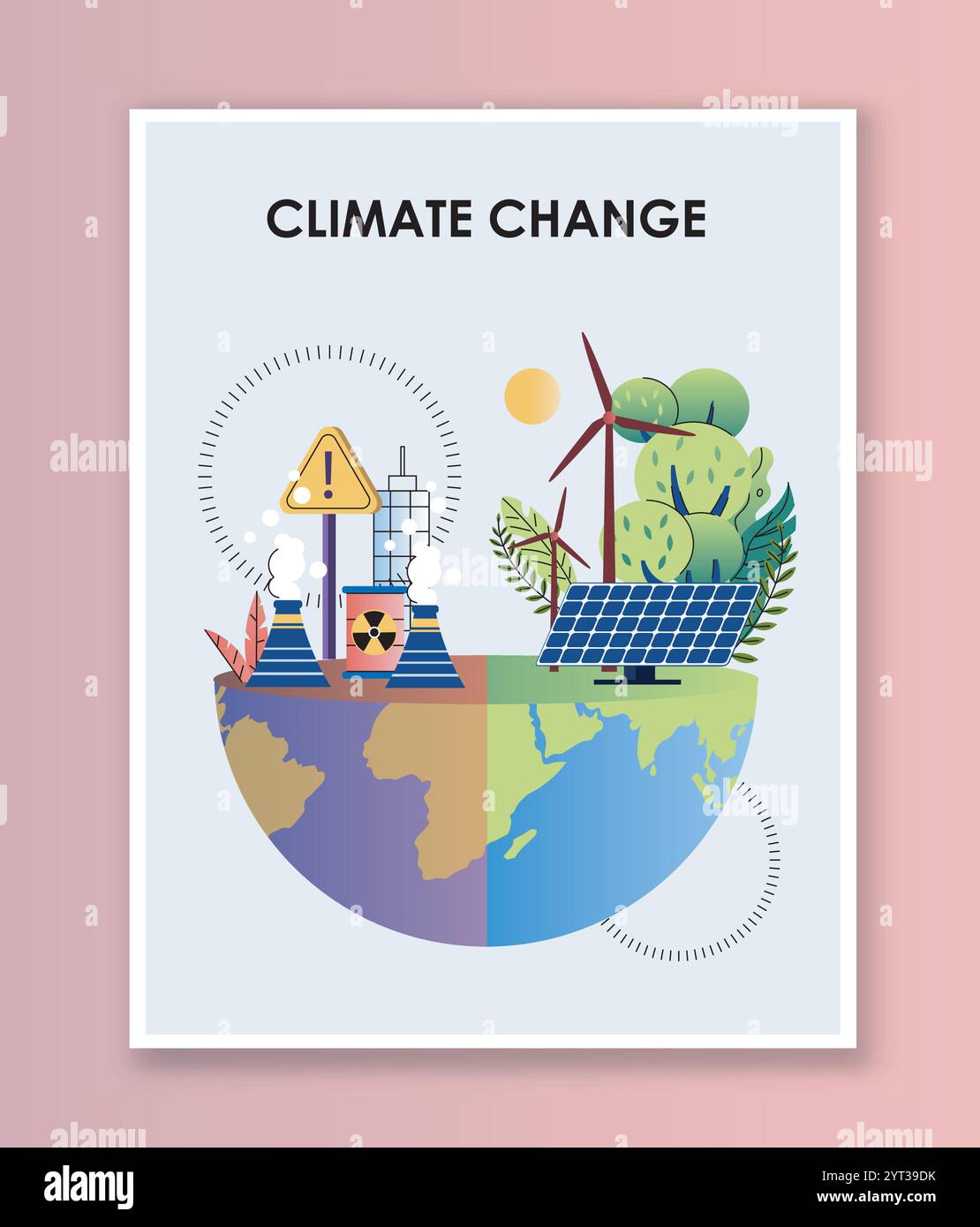 Climate change poster. Planet with dirty production and clean energy ...