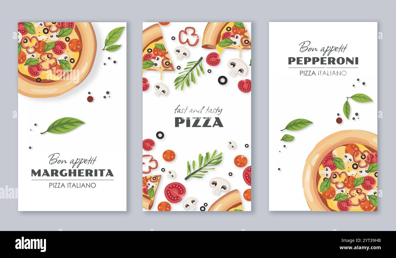 Italian pizza flyers set. Traditional italian cuisine. Fast food and ...