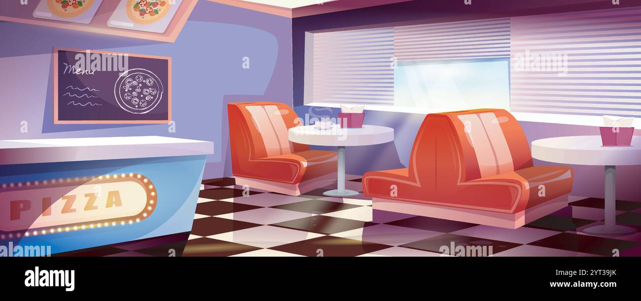 Modern pizzeria interior. Cafeteria and restaurant, catering service ...