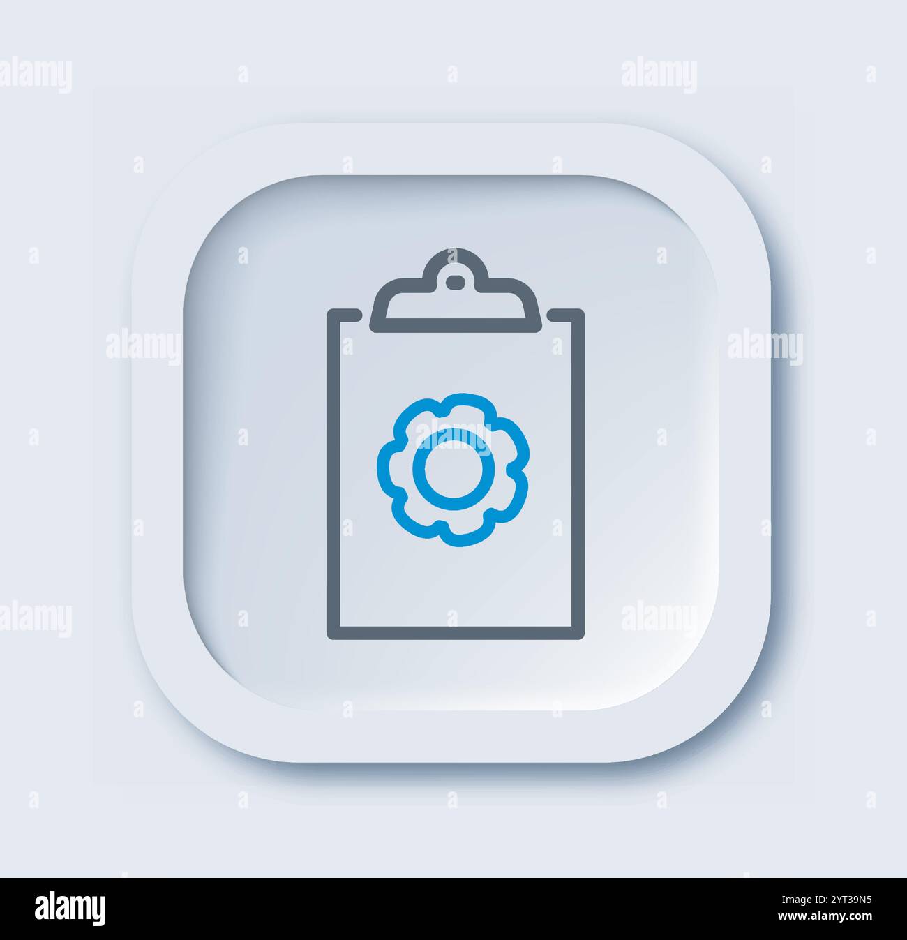 Insurance linear icon. Clipboard with blue cogwheel. Protection, safety ...