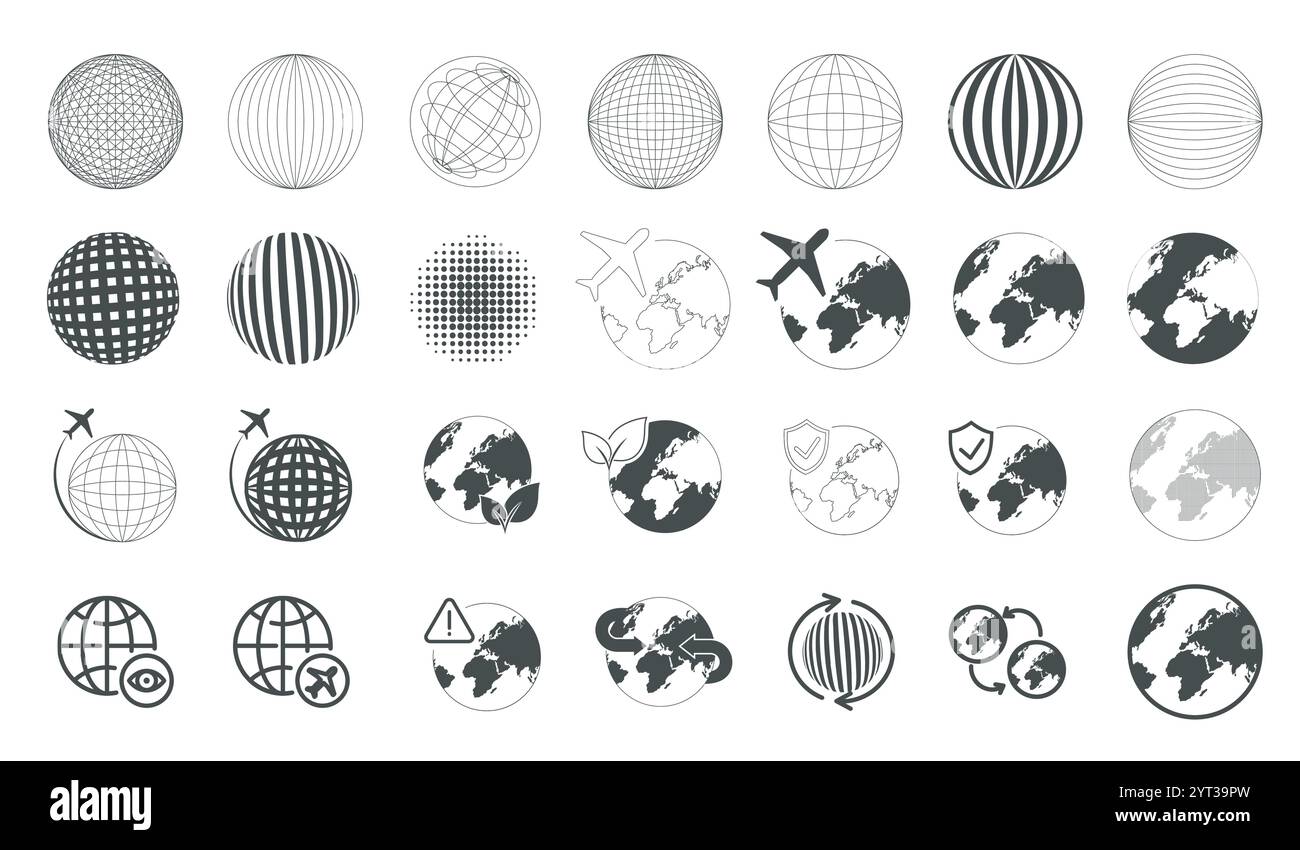 Earth set icons globes. Global transportation and flights. Travel and ...