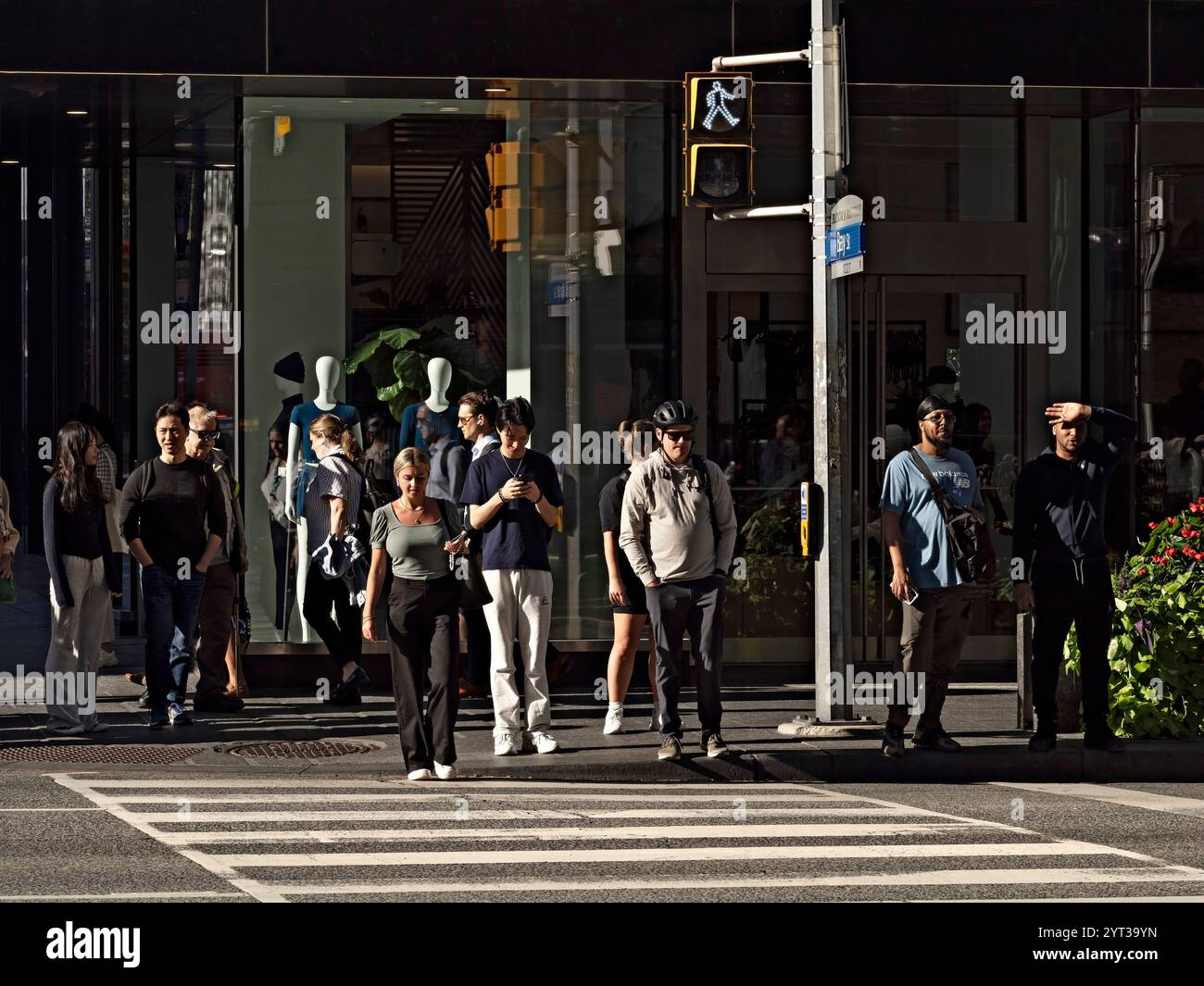 Toronto Canada / Pedestrians walk accross the intersection of Bay ...