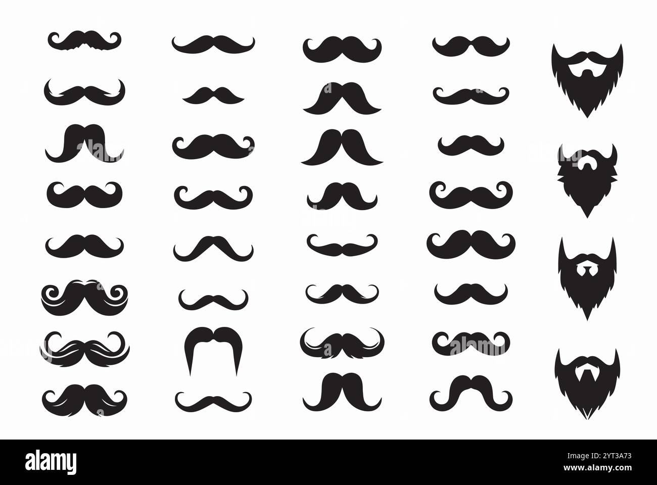 Moustache icon set. Stylish facial hairs. Pack of moustaches and beards for social media avatars ...