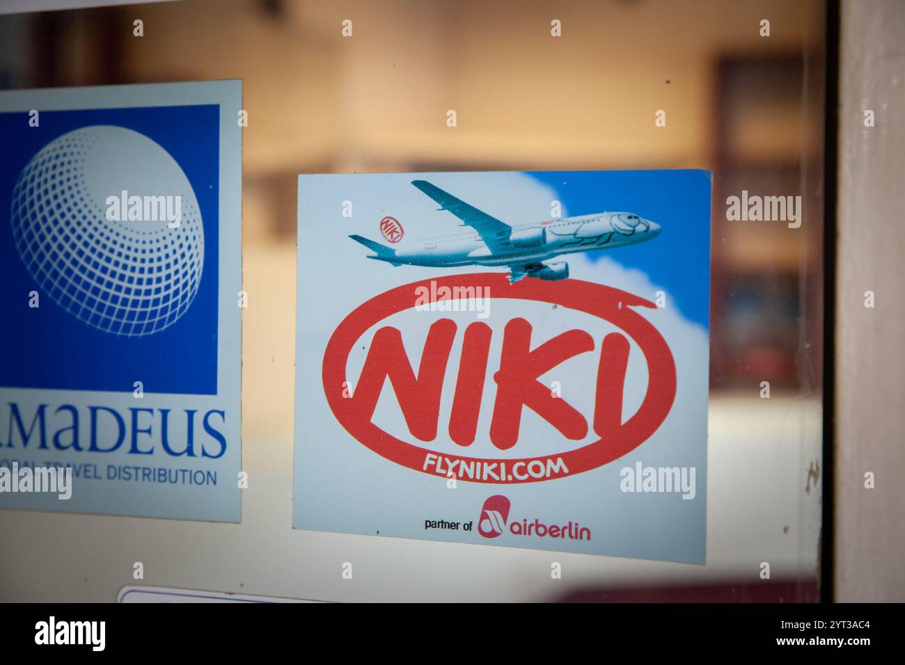 BELGRADE, SERBIA - OCTOBER 12, 2024: Niki airline logo sticker on a ...