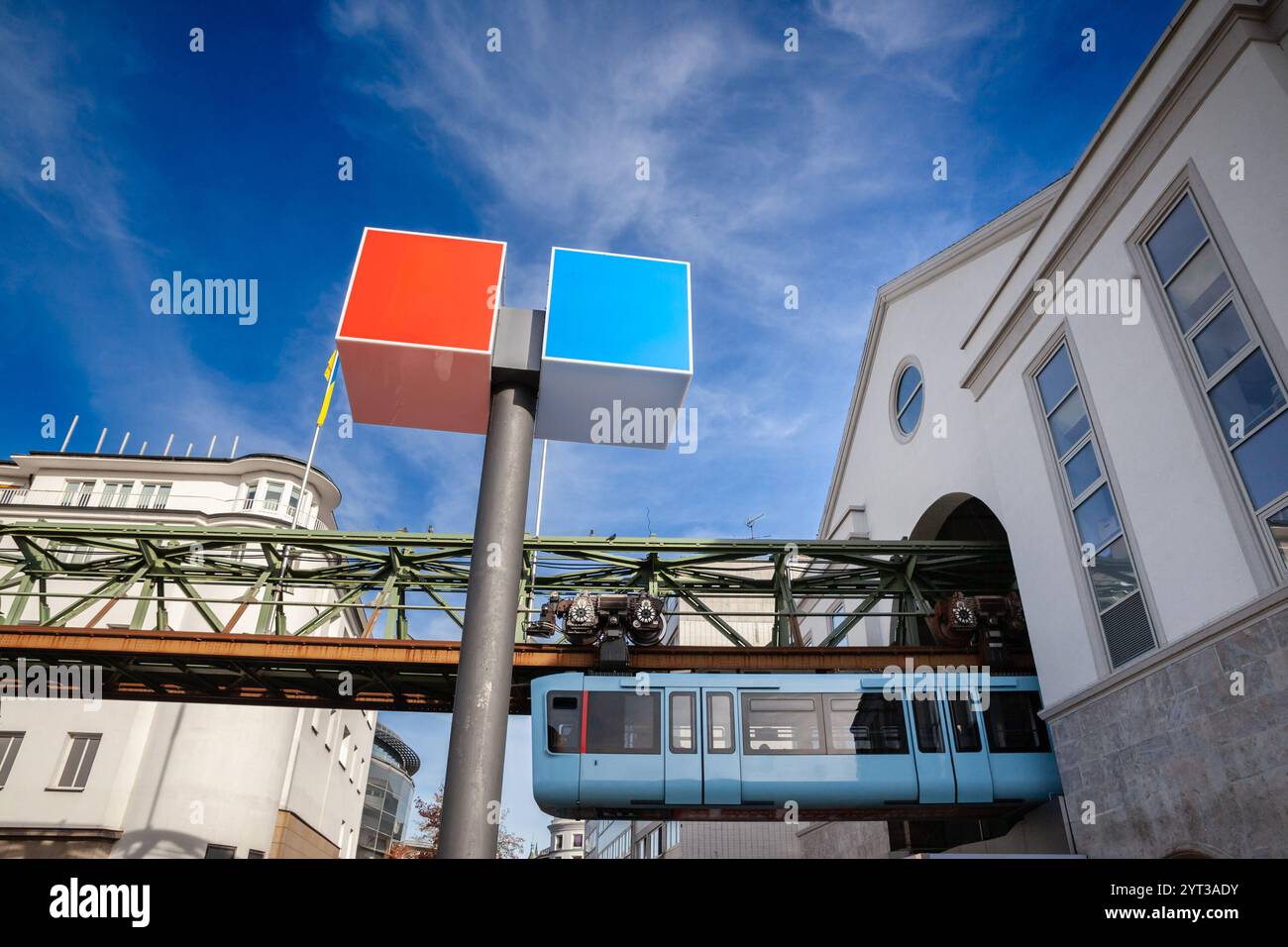 Wuppertal Schwebebahn suspension railway entering a station in ...