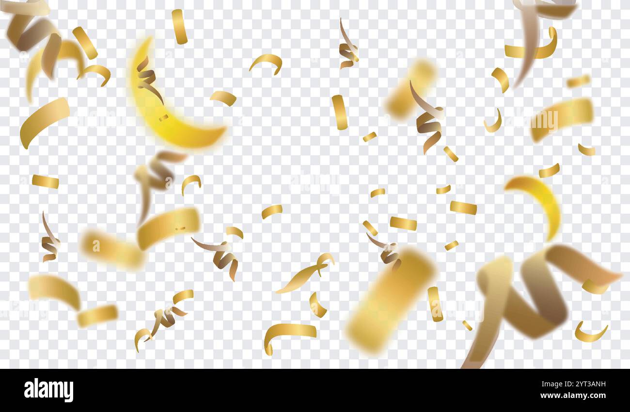 Realistic golden confetti. Gold spiral ribbons. Decoration for holiday ...