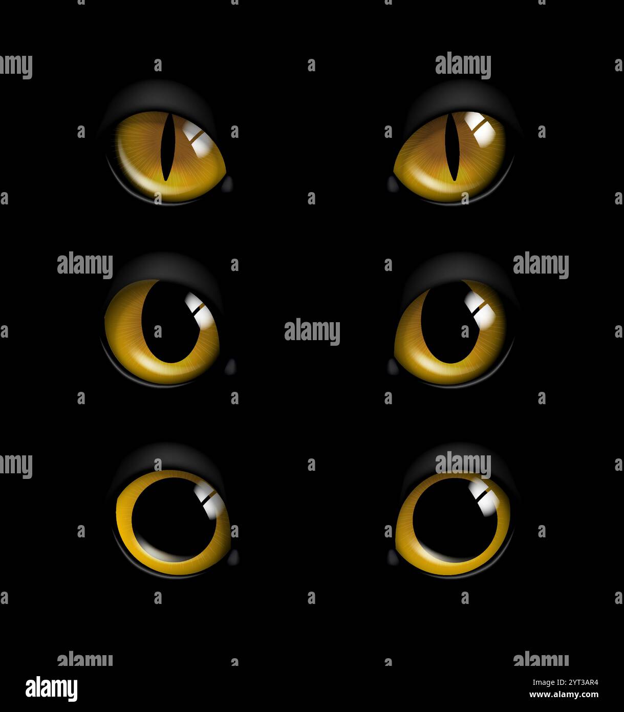 Realistic cat eyes set. Yellow eyeballs. Creepy pet and domestic animal ...