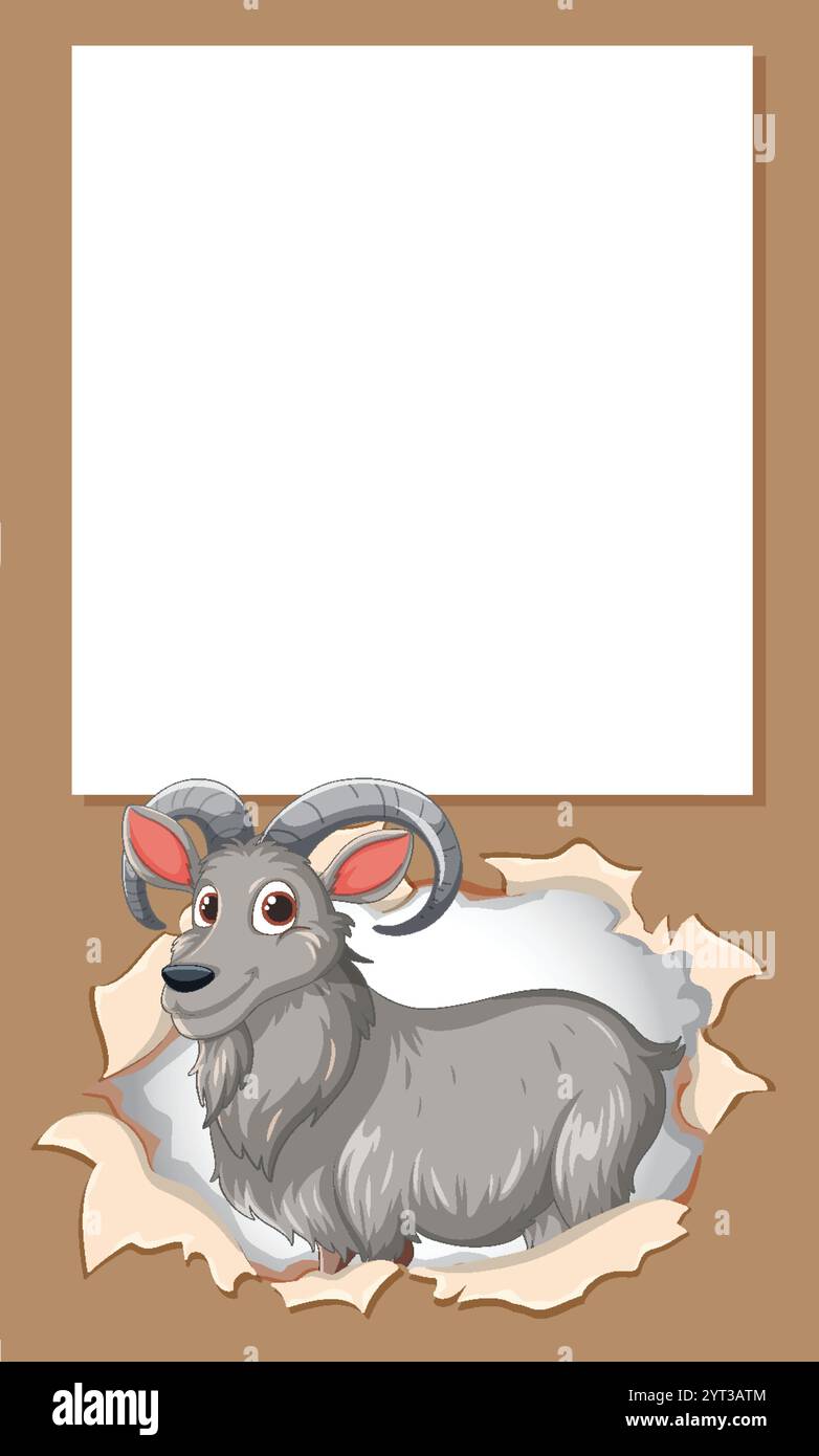 A cartoon goat peeks through a torn paper frame Stock Vector Image ...