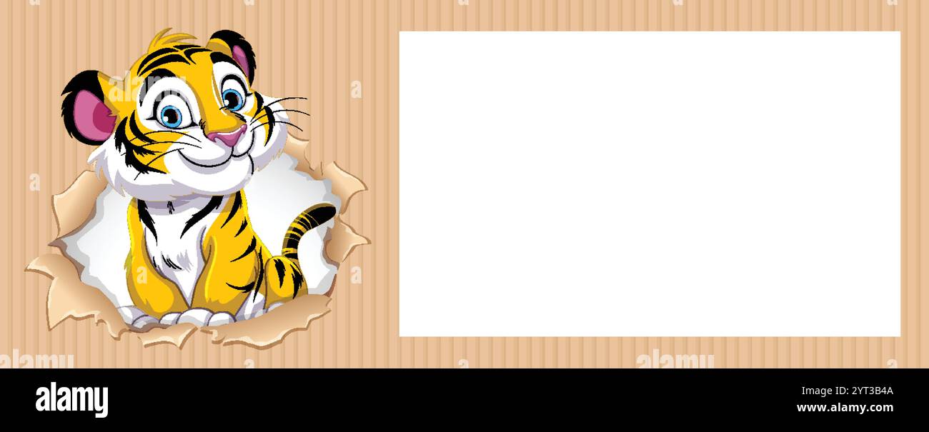 Adorable tiger cub peeking through torn paper Stock Vector Image & Art ...
