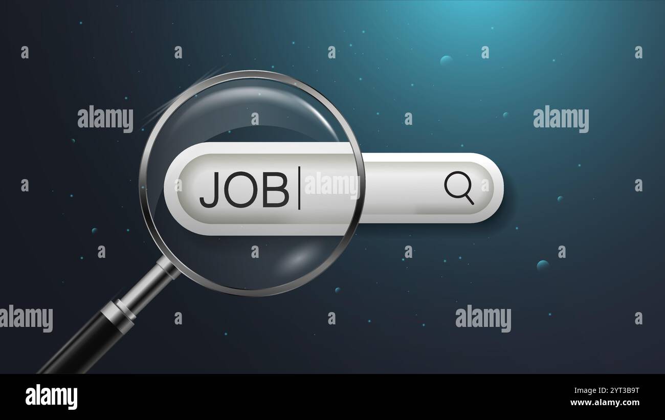 Job search concept. Magnifying glass near searching bar with job ...