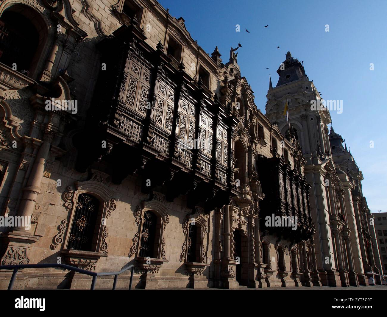 Facade and balconies of the Archbishop's Palace of Lima in the main ...
