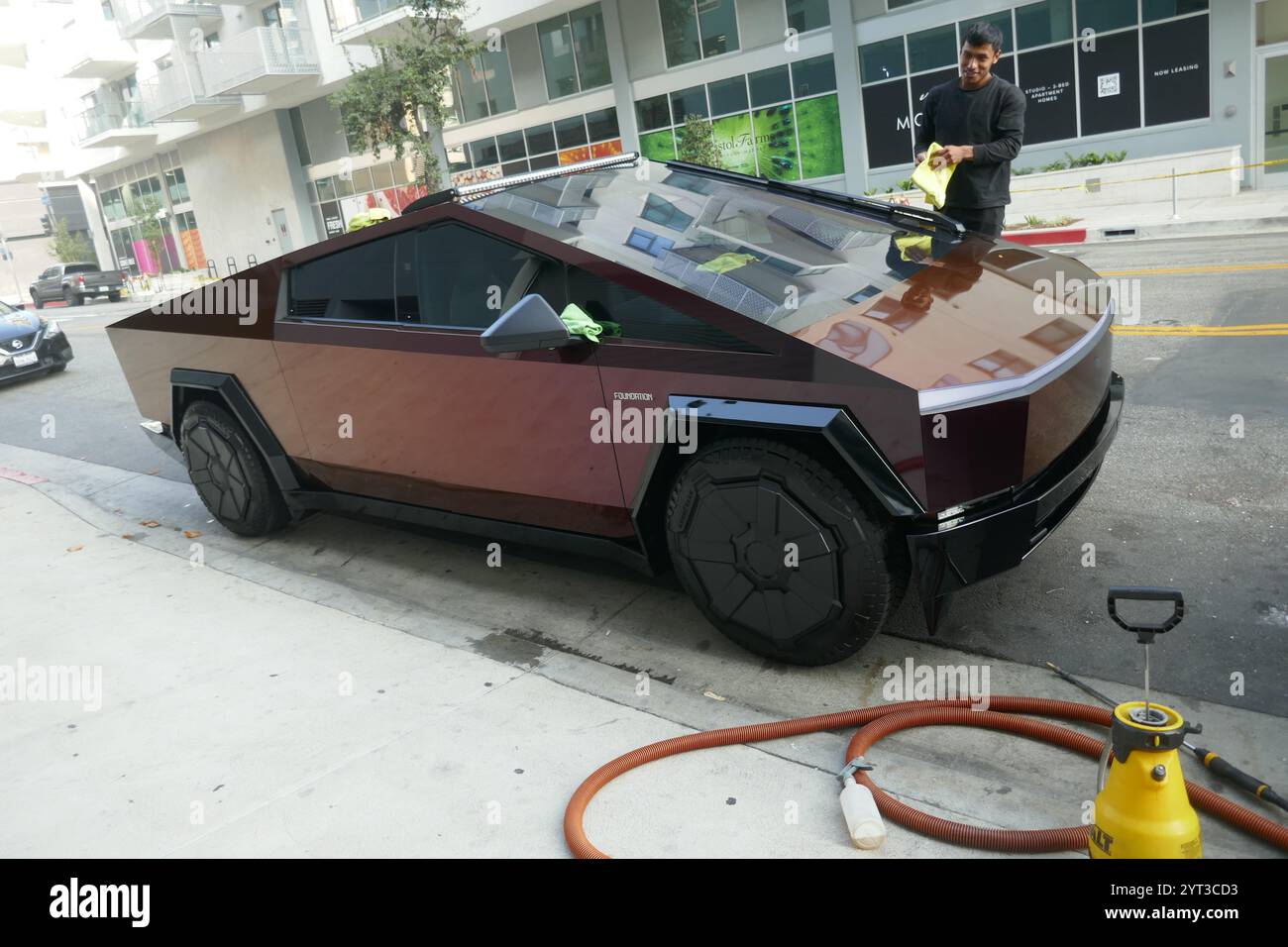 Los Angeles, California, USA 5th December 2024 Burgundy Maroon Tesla ...