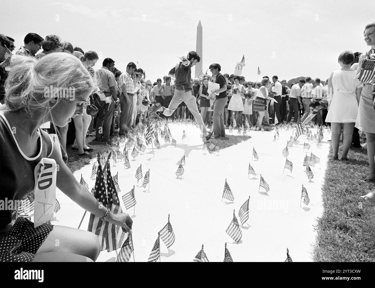 Participants in Honor America Day observances place small American ...