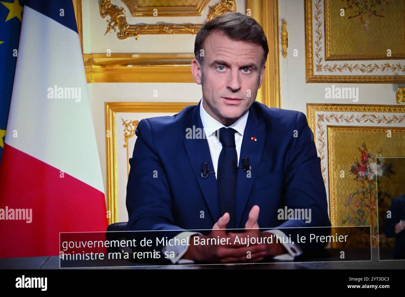 Screen grab - French President Emmanuel Macron addresses the nation ...
