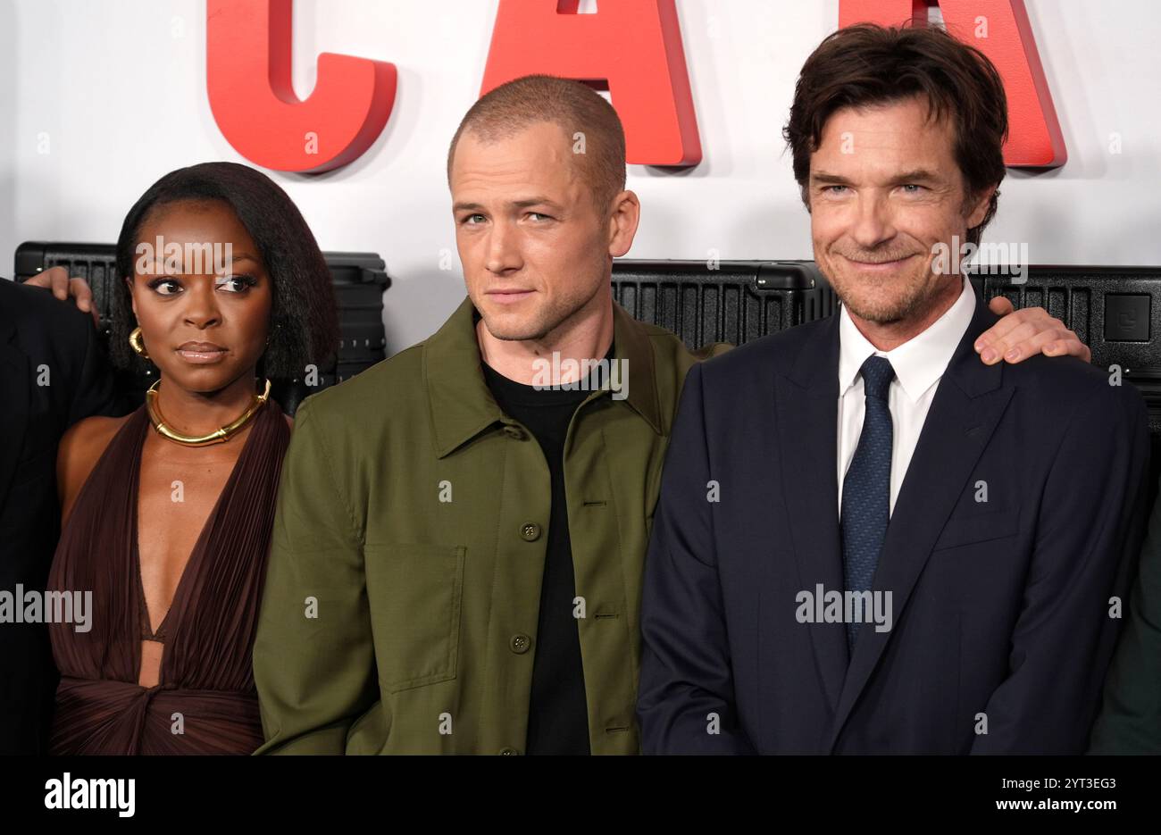 From left, Danielle Deadwyler, Taron Egerton and Jason Bateman, cast ...