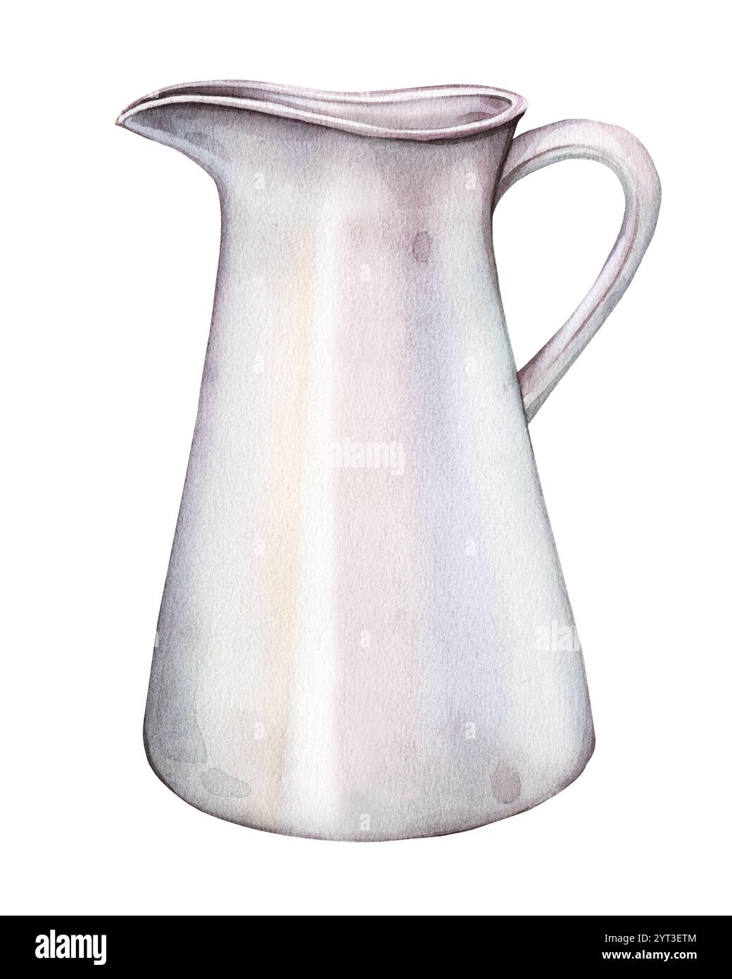 Watercolor illustration light colored jug for milk. Container hand ...
