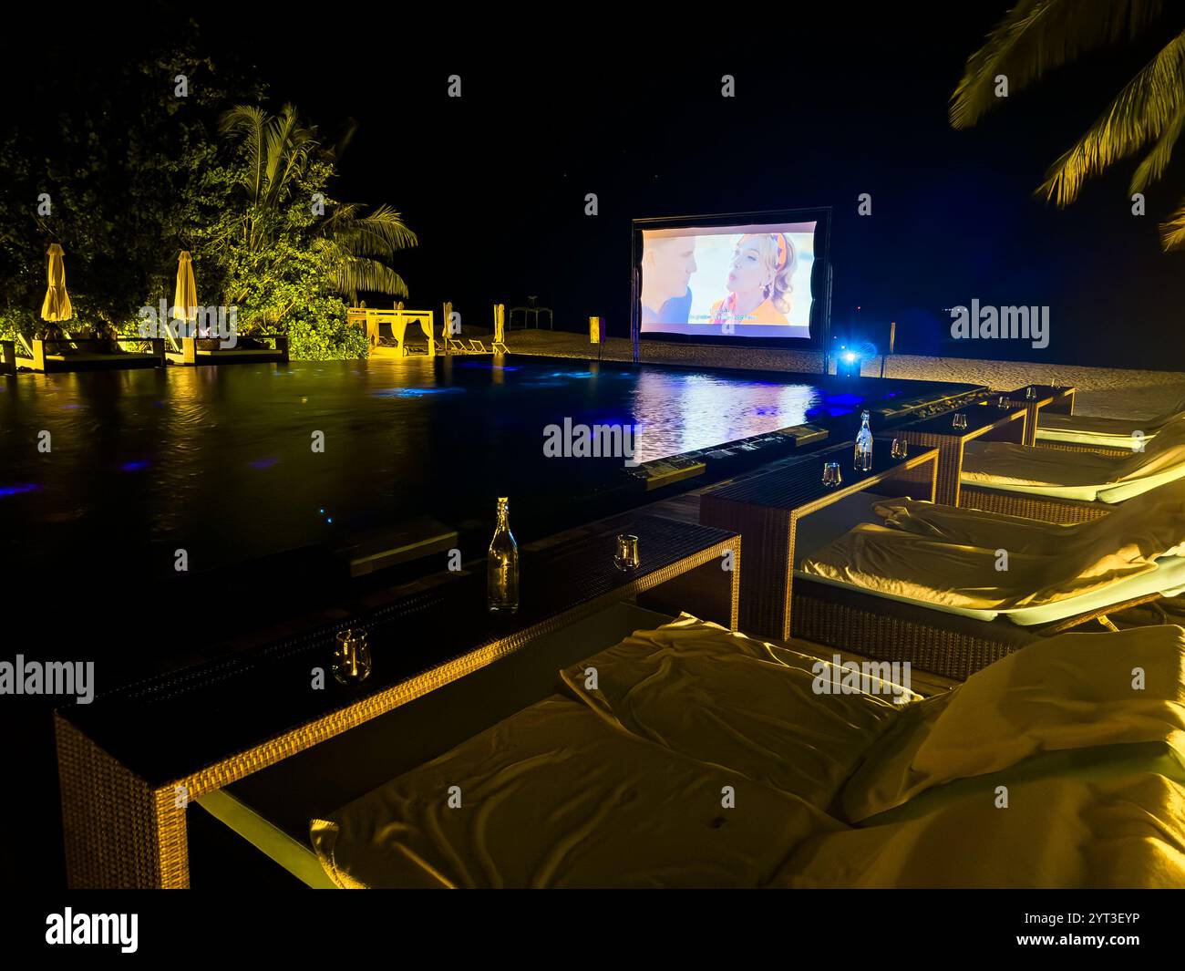 Pool bar at night in the Maldives, Asia Stock Photo - Alamy