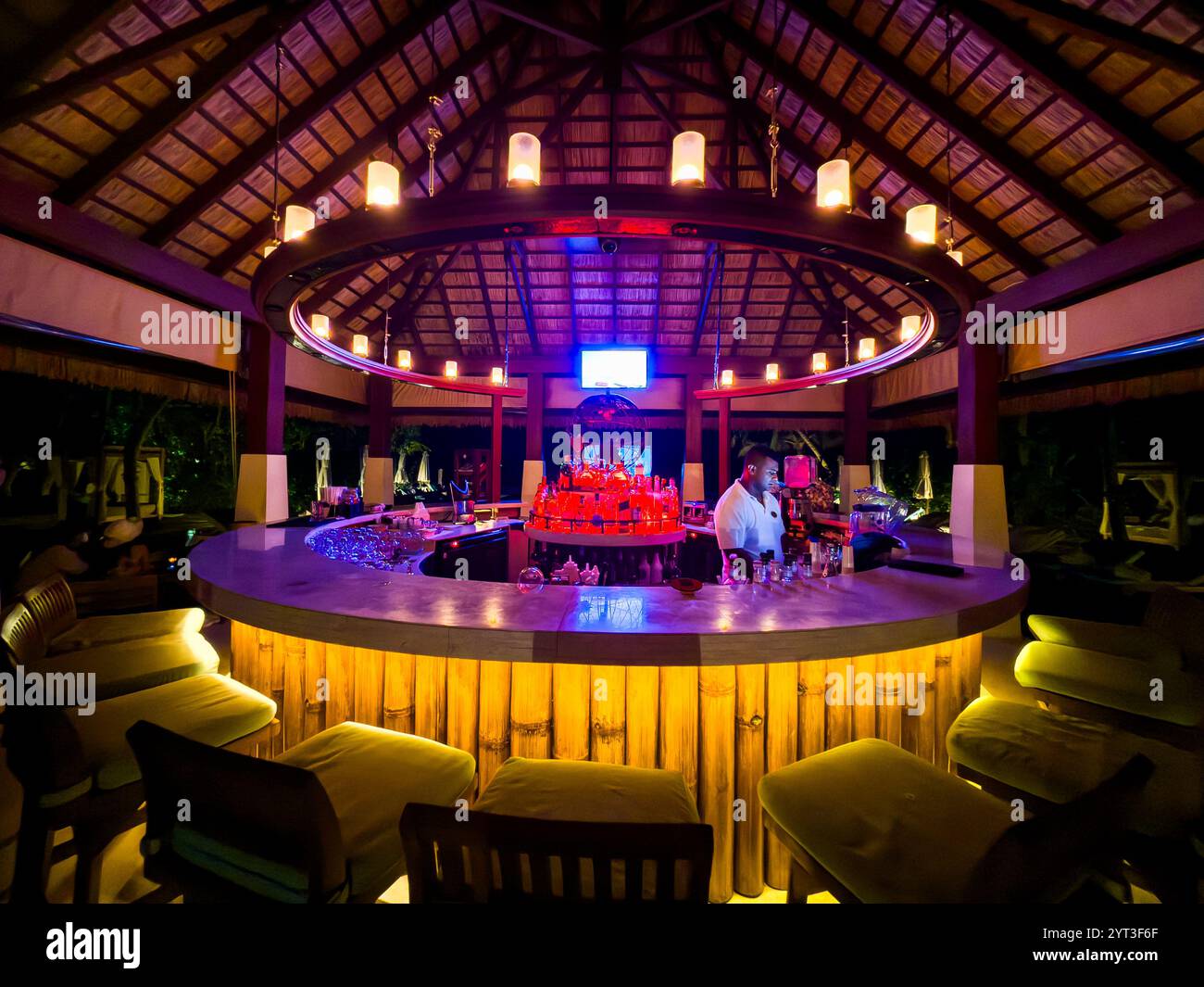 Pool bar at night in the Maldives, Asia Stock Photo - Alamy