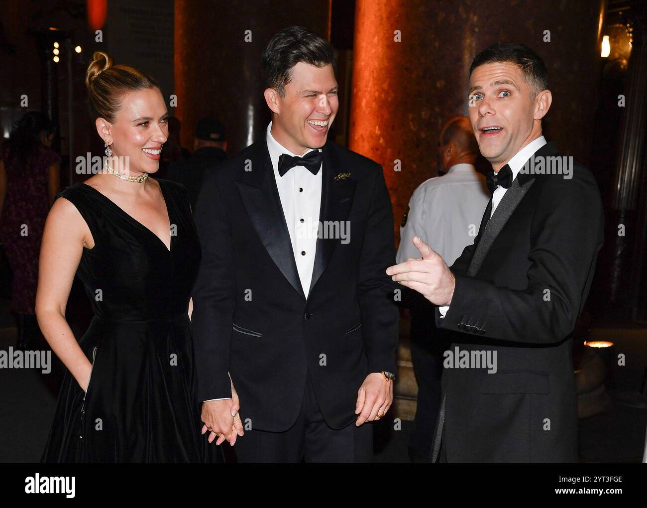 Scarlett Johansson, left, Colin Jost and Mikey Day attend the American ...