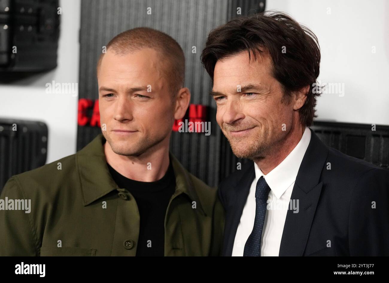 Taron Egerton, left, and Jason Bateman pose together at the premiere of ...