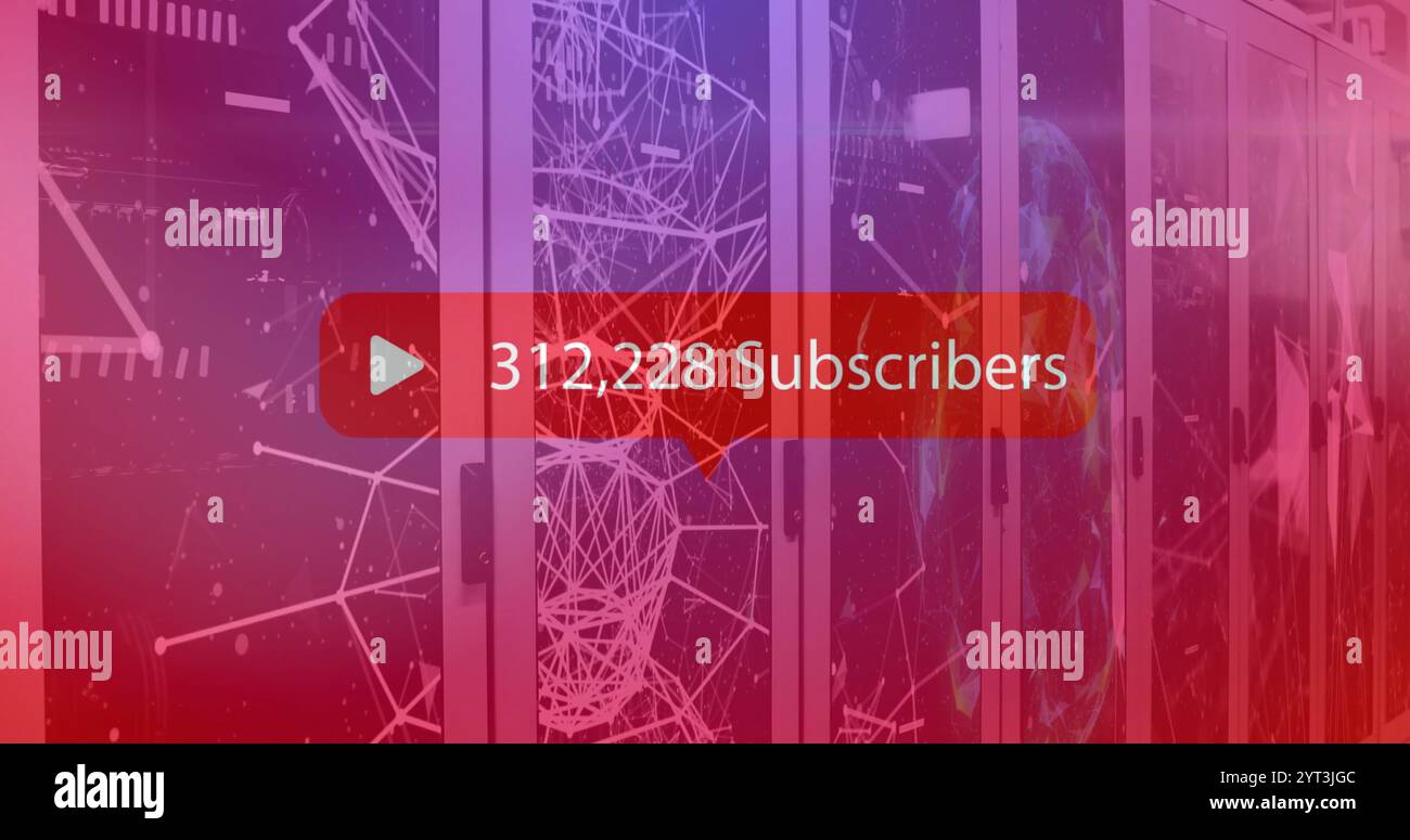 Image of subscribers text with growing numbers over server room Stock ...