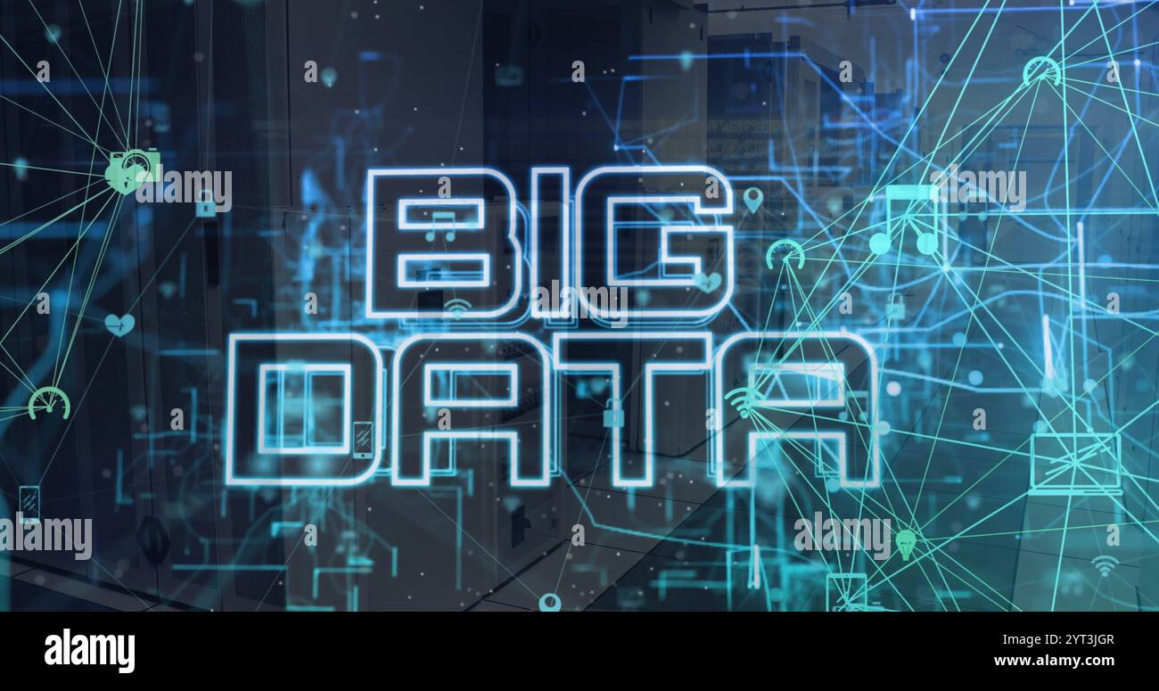 Image of network of connections with icons and big data text over ...