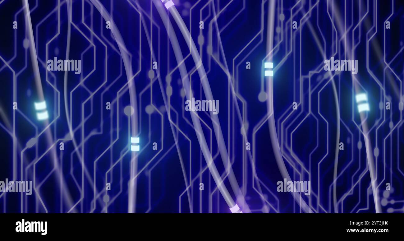 Image of digital data processing with circuit board and glowing network of connections Stock ...