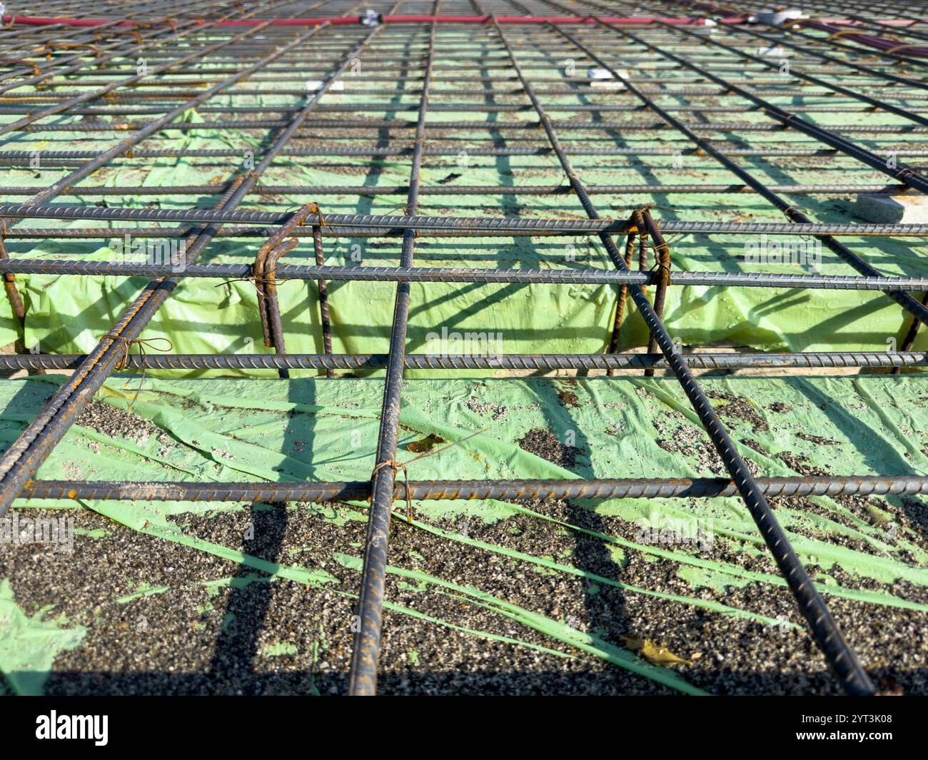 Close-up of a steel mesh structure use as a reinforcement of concrete ...