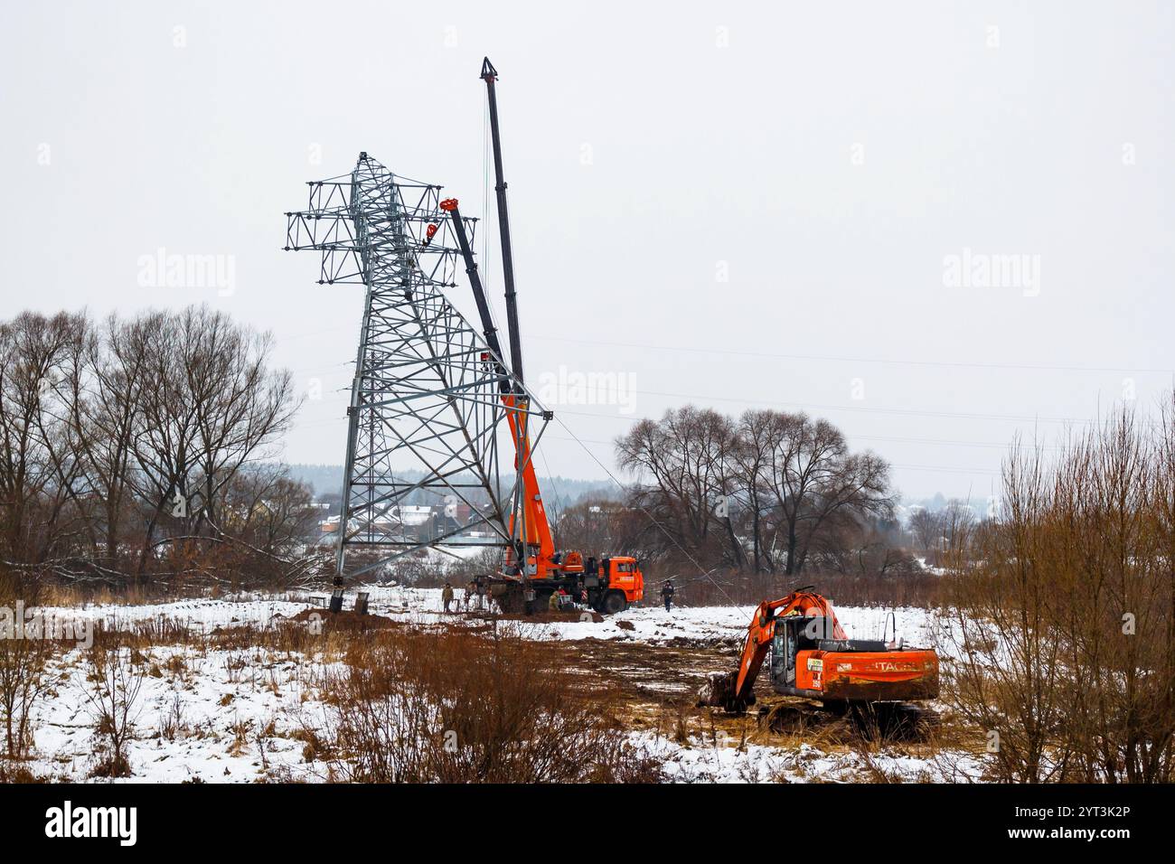 Installation of a power transmission line support using construction ...