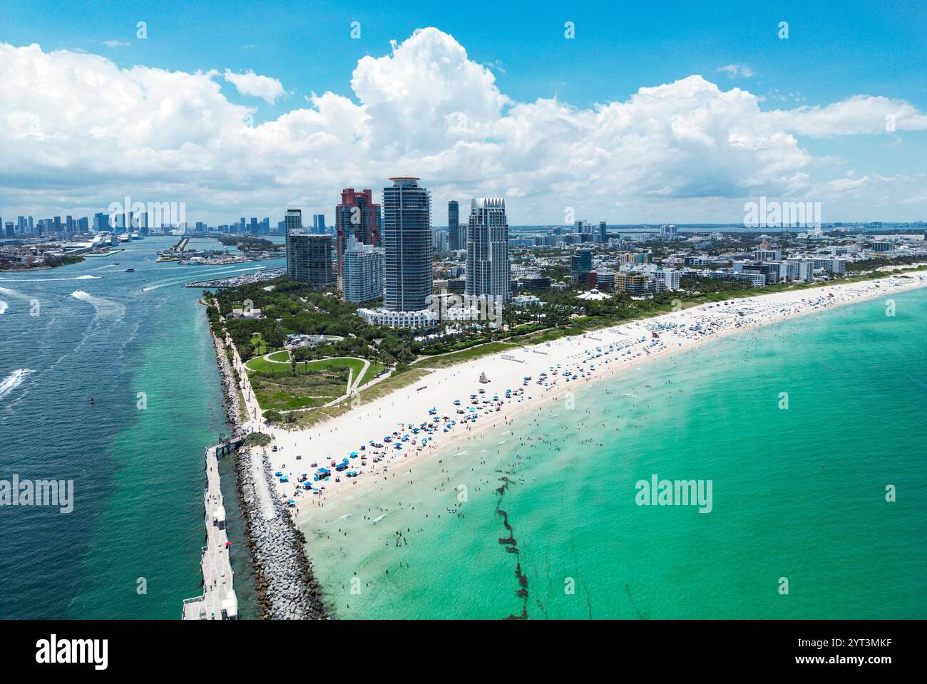 Miami Beach scene from drone, Florida, USA. Miami seaside. Aerial view ...
