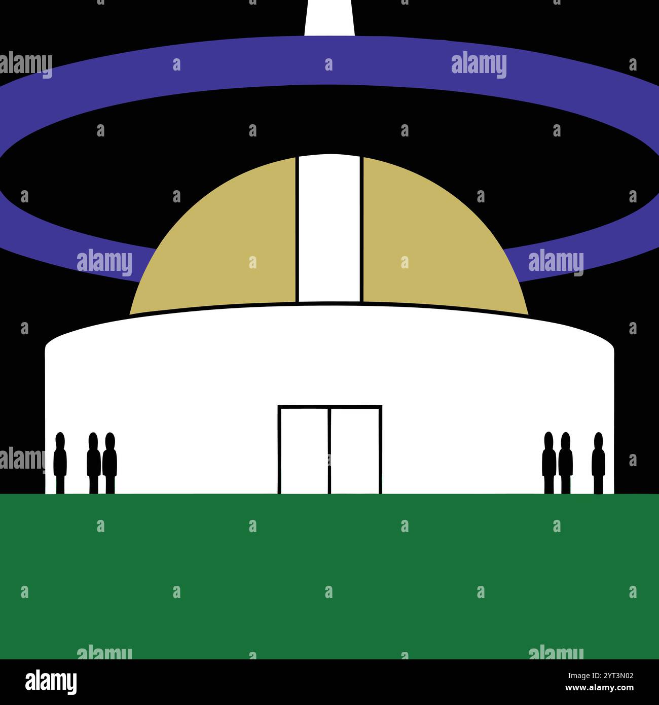 Abstract Dome Building with Green Path and Figures Vector Graphic ...