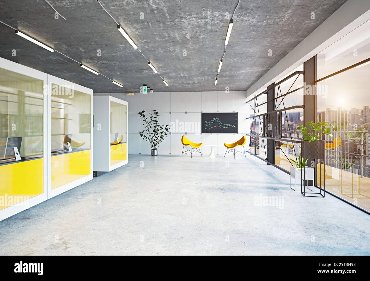 modern capsule office interior, 3d rendering business concept design ...