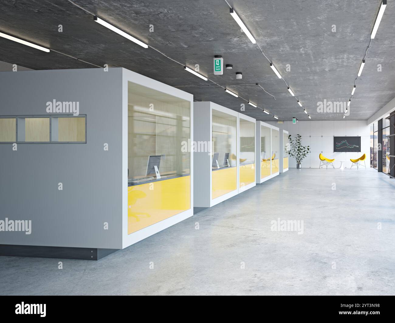 modern capsule office interior, 3d rendering business concept design ...