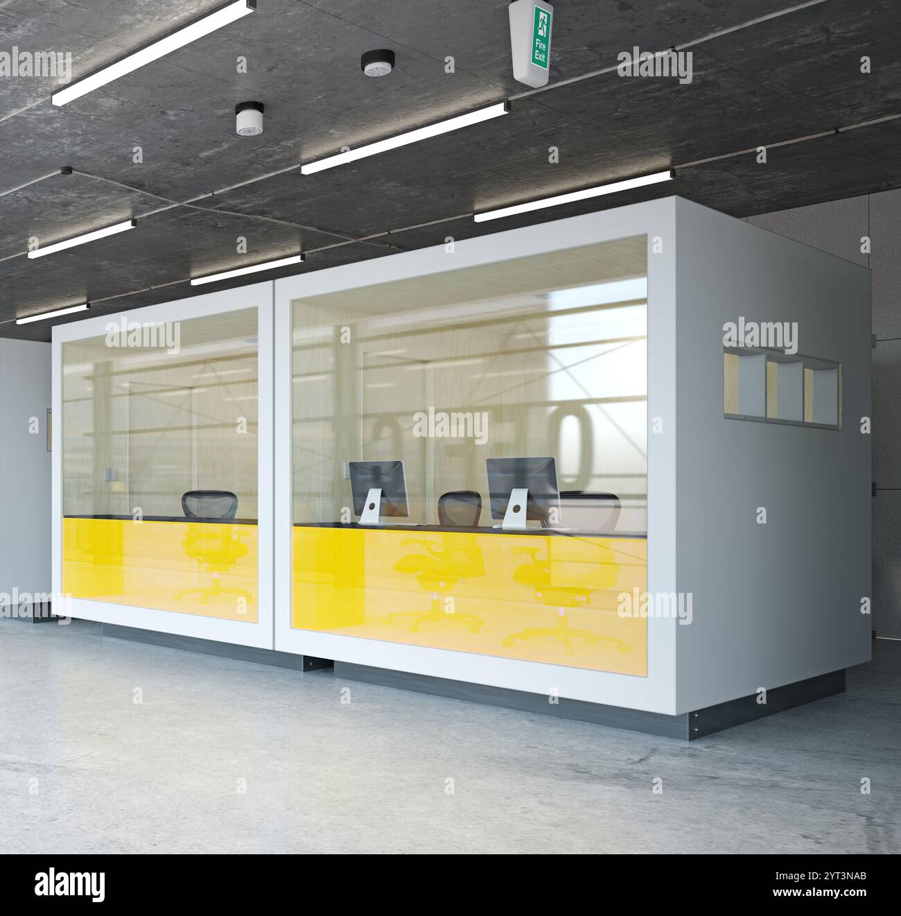 modern capsule office interior, 3d rendering business concept design ...