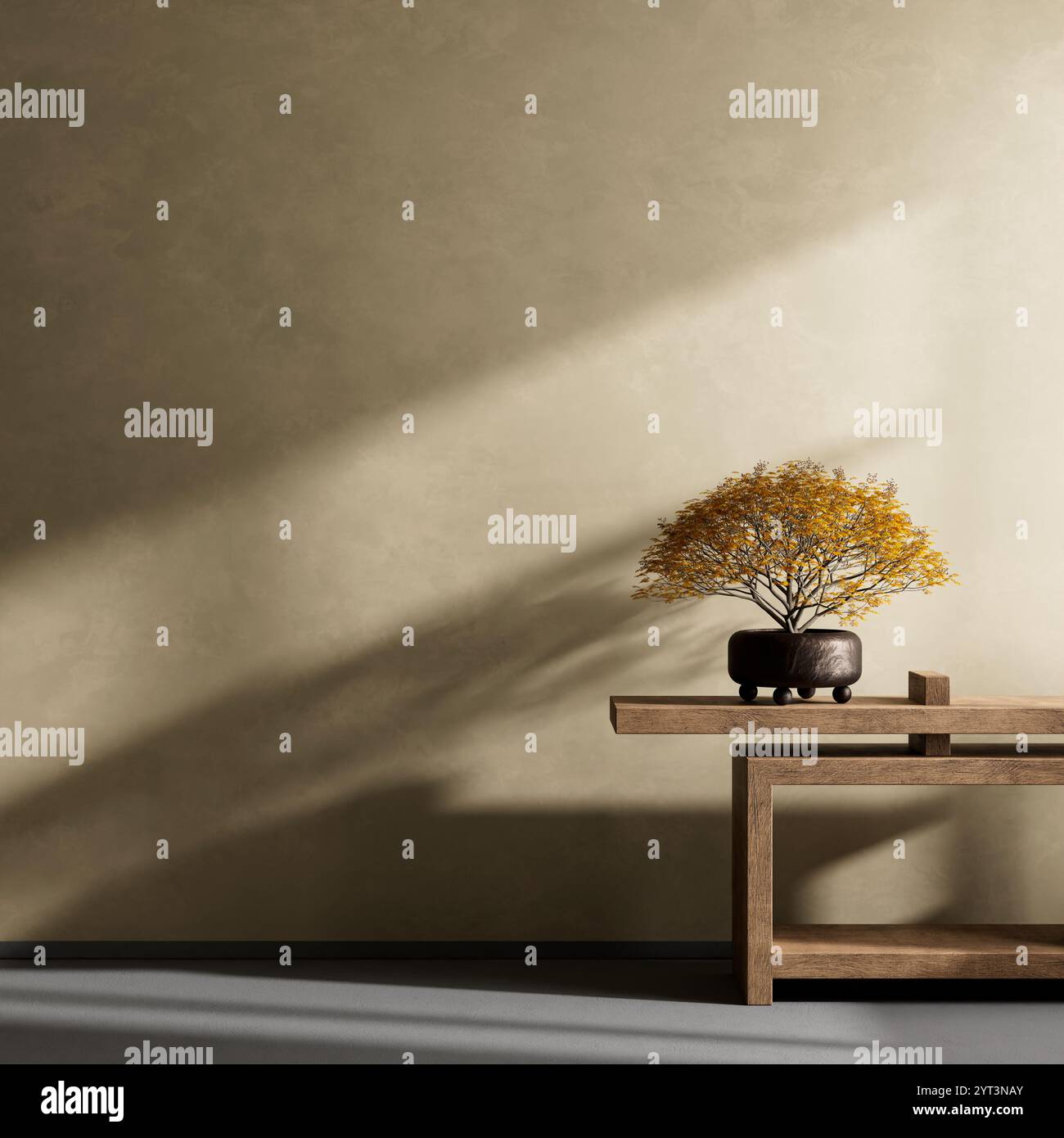 Japanese style interior design with wooden furnitures and raw materials ...