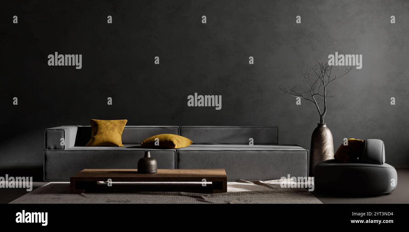 Japanese style interior design with wooden furnitures and raw materials ...