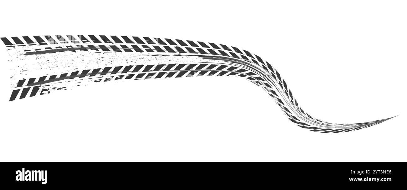 Tyre mark car or bike wheel trace, grunge textured trail silhouette ...