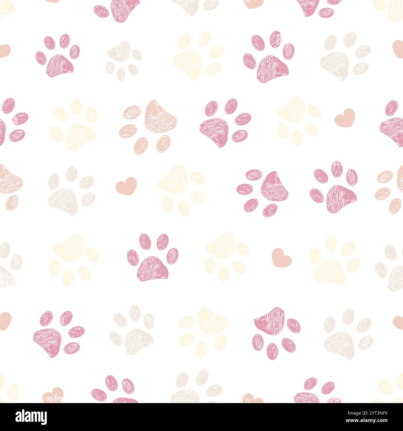 Skin colored doodle paw prints and hearts seamless fabric design ...