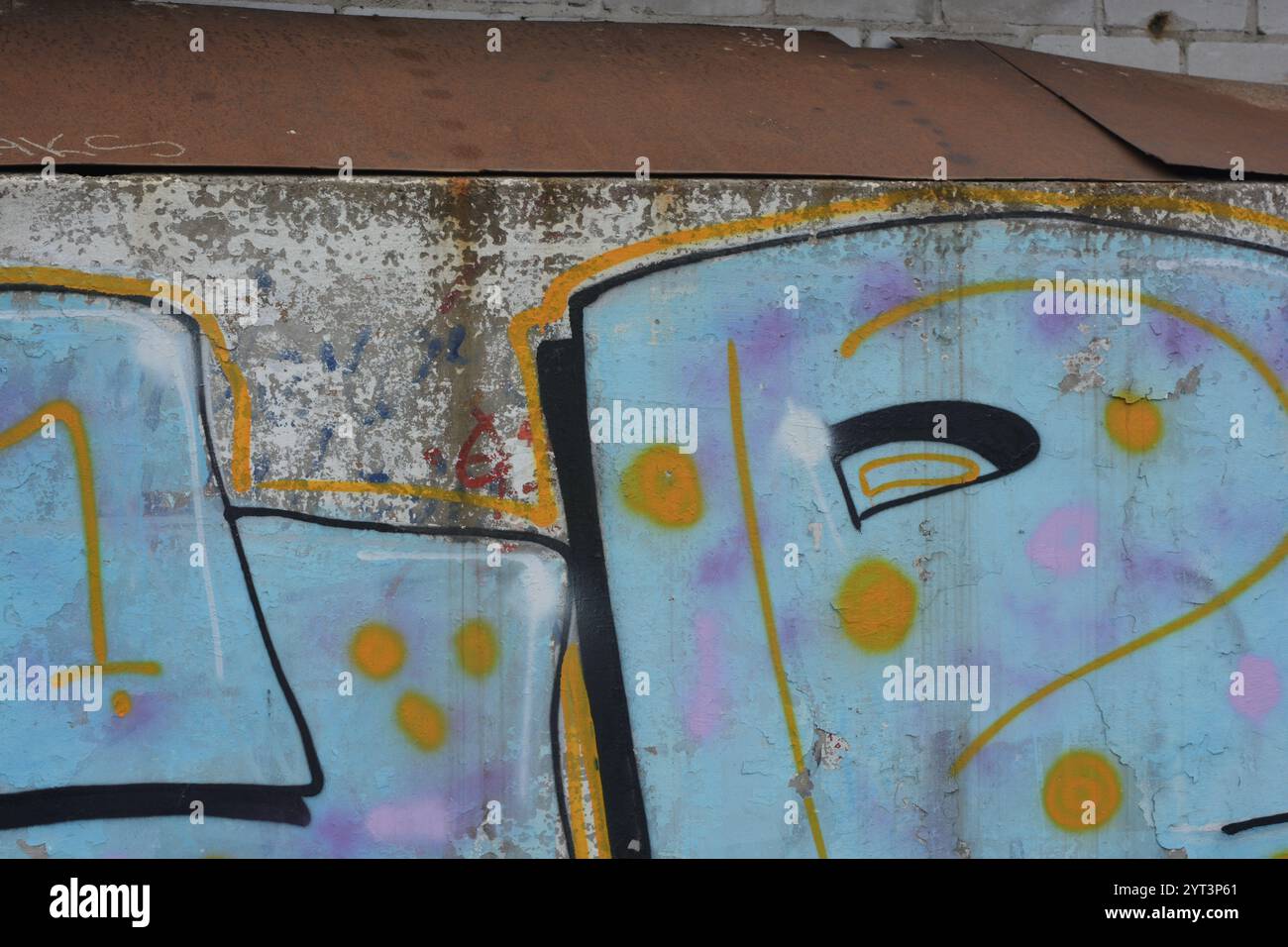 Beautiful bright and unusual inscriptions of various words in blue with ...