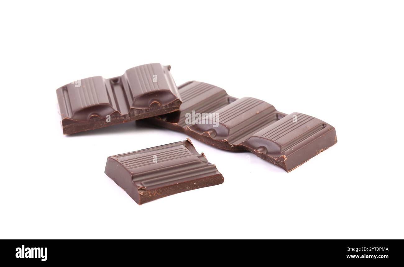 Tasty morsel of dark chocolate. White background Stock Photo - Alamy