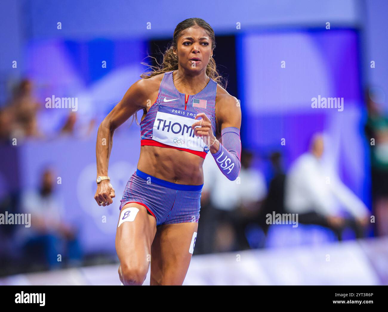 Gabrielle Thomas participating in the 200 meters at the Paris 2024 ...