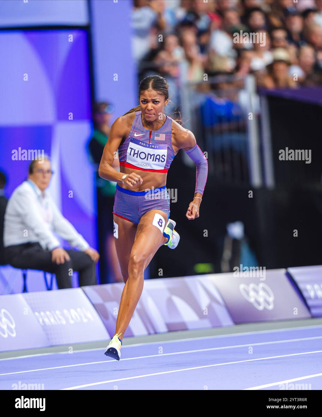 Gabrielle Thomas participating in the 200 meters at the Paris 2024 ...
