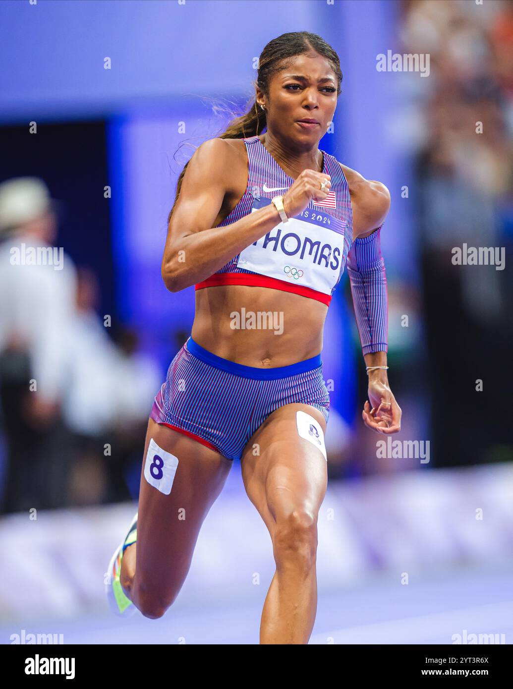 Gabrielle Thomas participating in the 200 meters at the Paris 2024 ...
