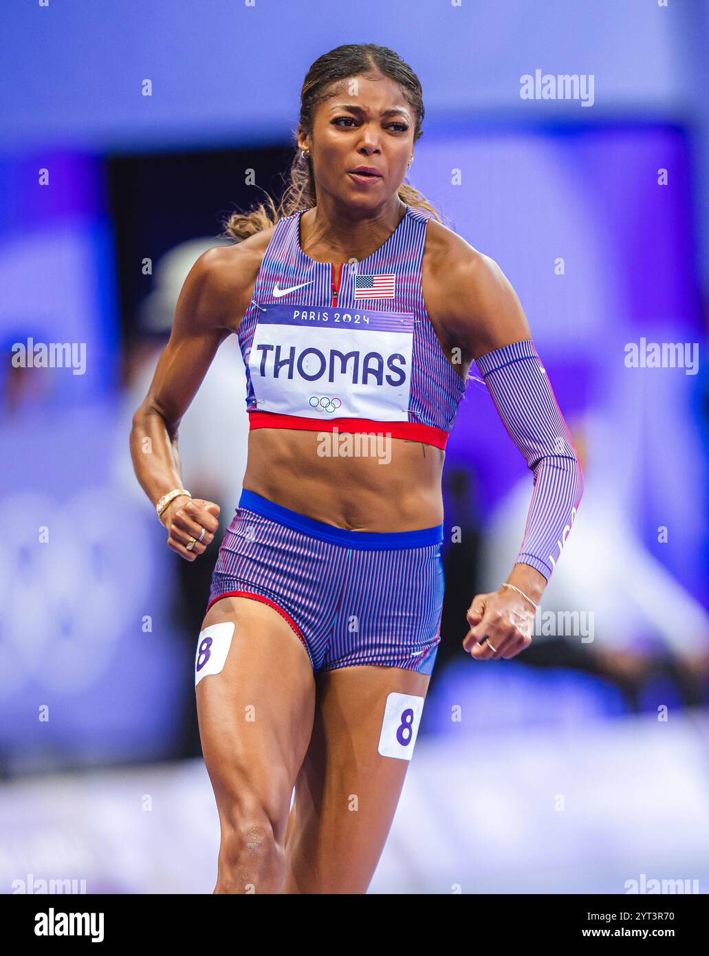 Gabrielle Thomas participating in the 200 meters at the Paris 2024 ...
