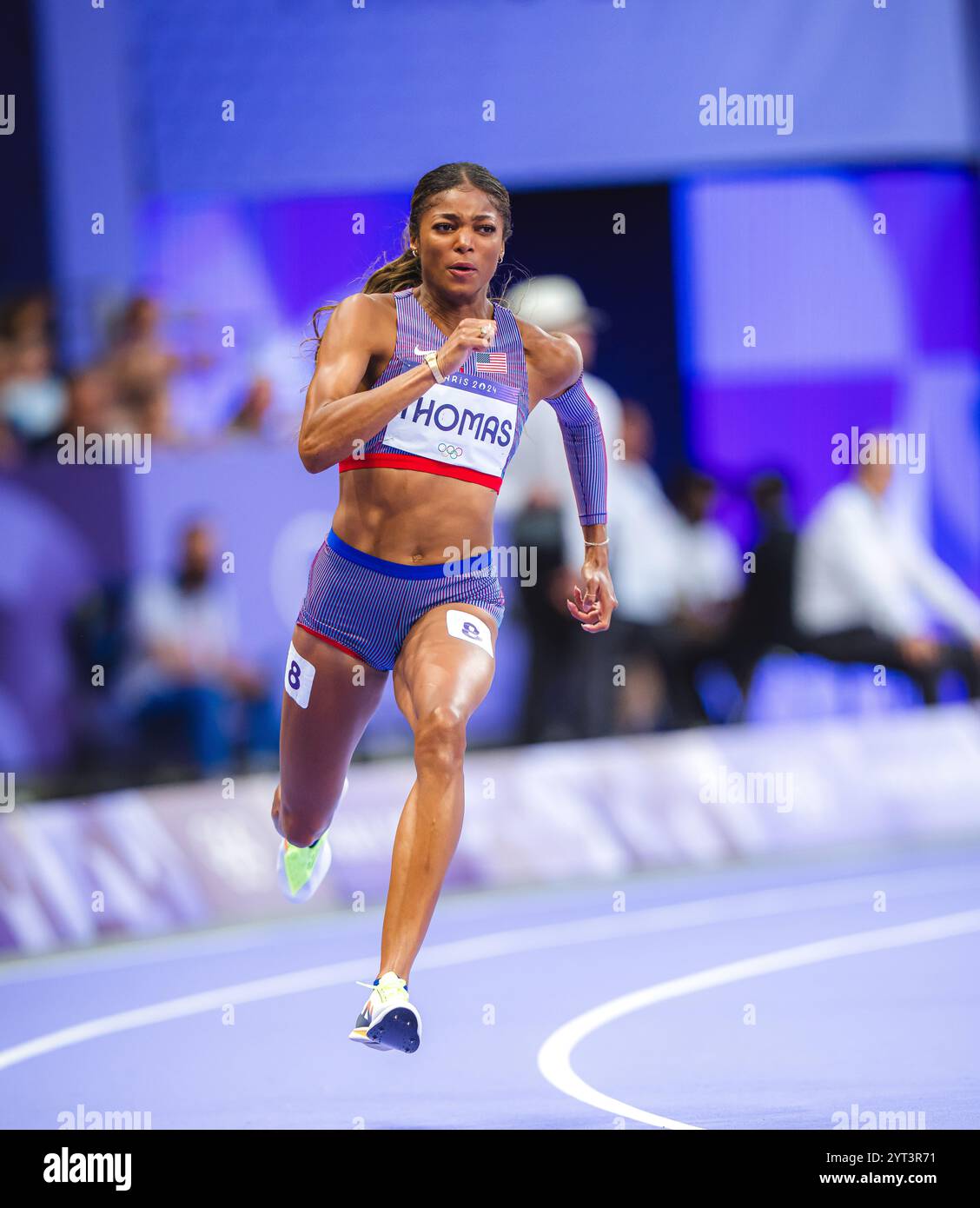 Gabrielle Thomas participating in the 200 meters at the Paris 2024 ...