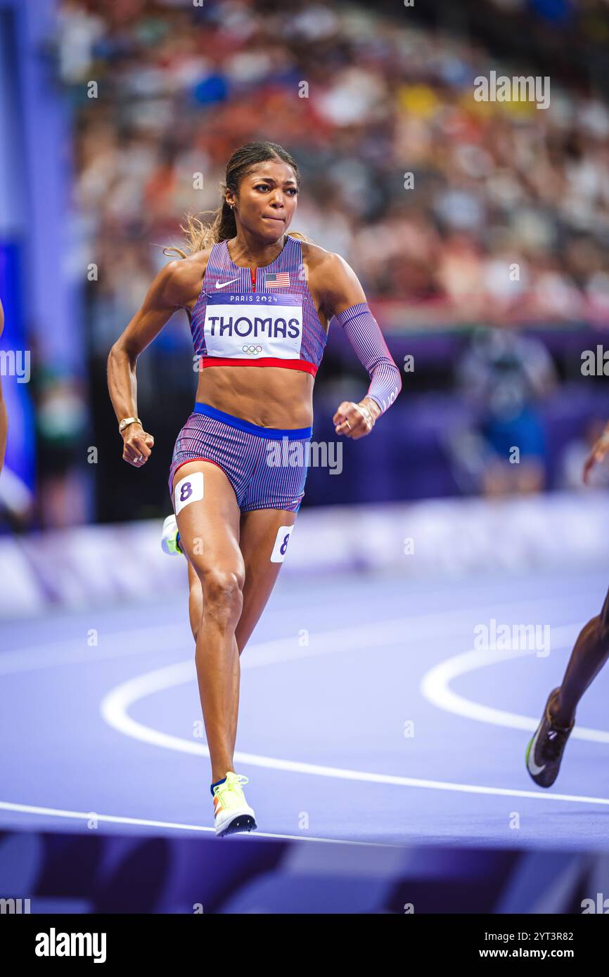 Gabrielle Thomas participating in the 200 meters at the Paris 2024 ...